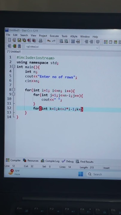 Pattern Printing in C++ in Seconds || Triangle Pattern Problem #shorts #ytshorts #coding # ...
