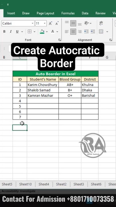 How to Create Automatic Border in Excel ll Bivash Academy - YouTube