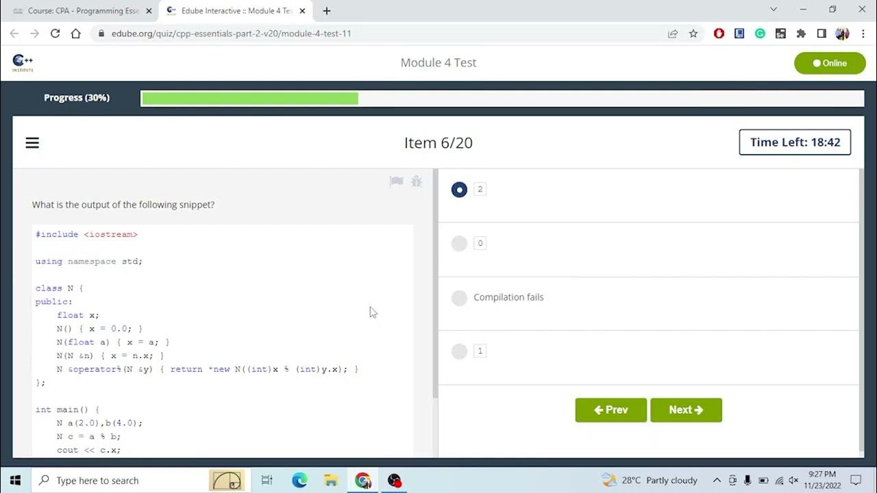 C++ Essentials (CPA) Part 2 Module 4 Test - YouTube