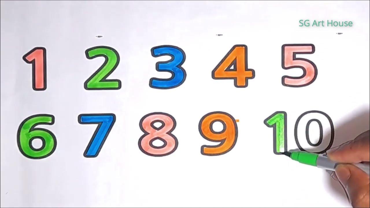 How to Draw Numbers 0 to 9 Easy Step by Step for Kids || Coloring ...