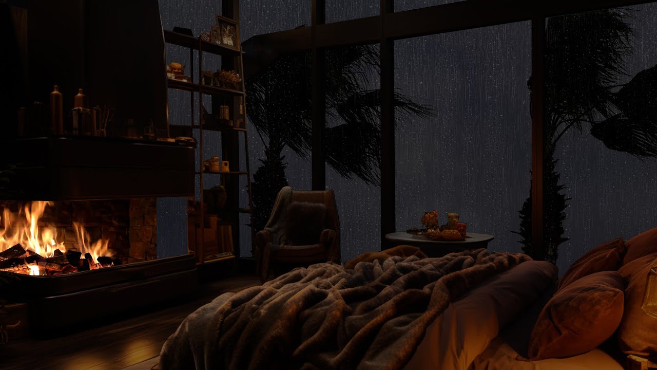 Tranquil Rainfall and Gentle Thunder for Deep Sleep by the Fire - Rain ...