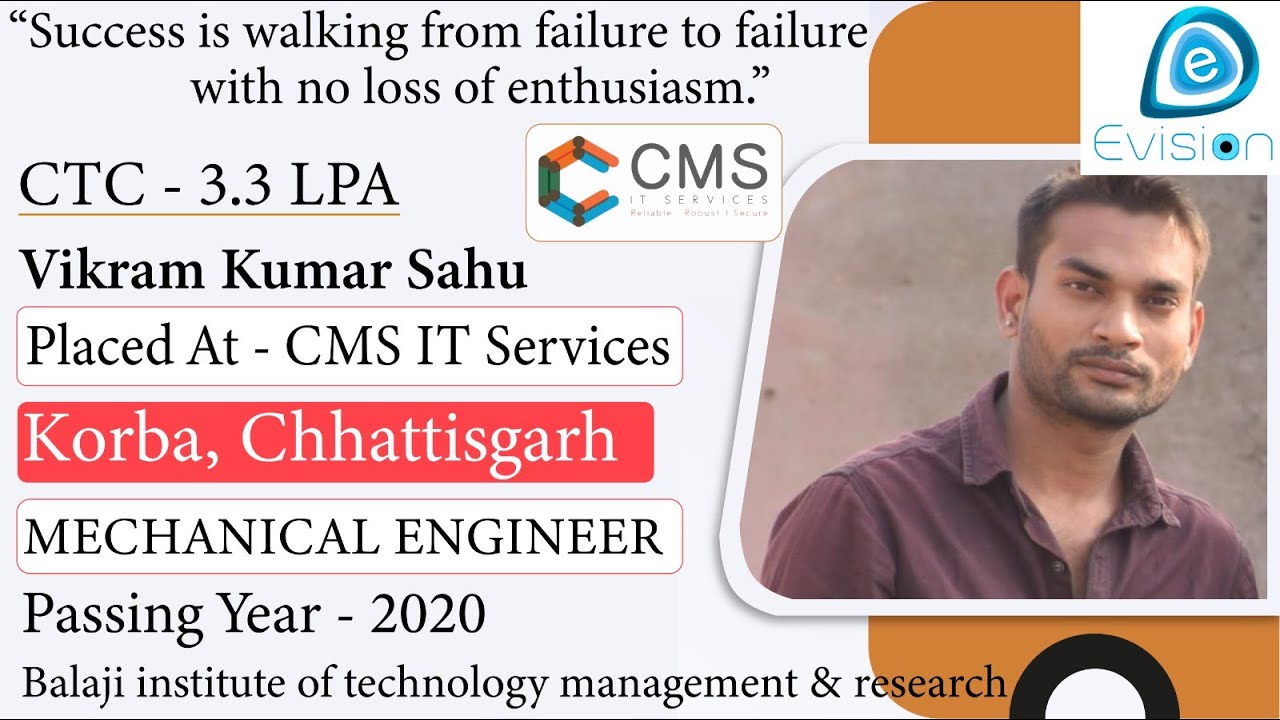 Congrats, Vikram | Selected in CMS IT Services | 3.3 LPA | MECHANICAL ...