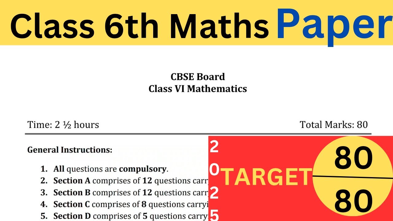 Class 6th maths mock test paper। sample paper। Class 6 Maths paper ...