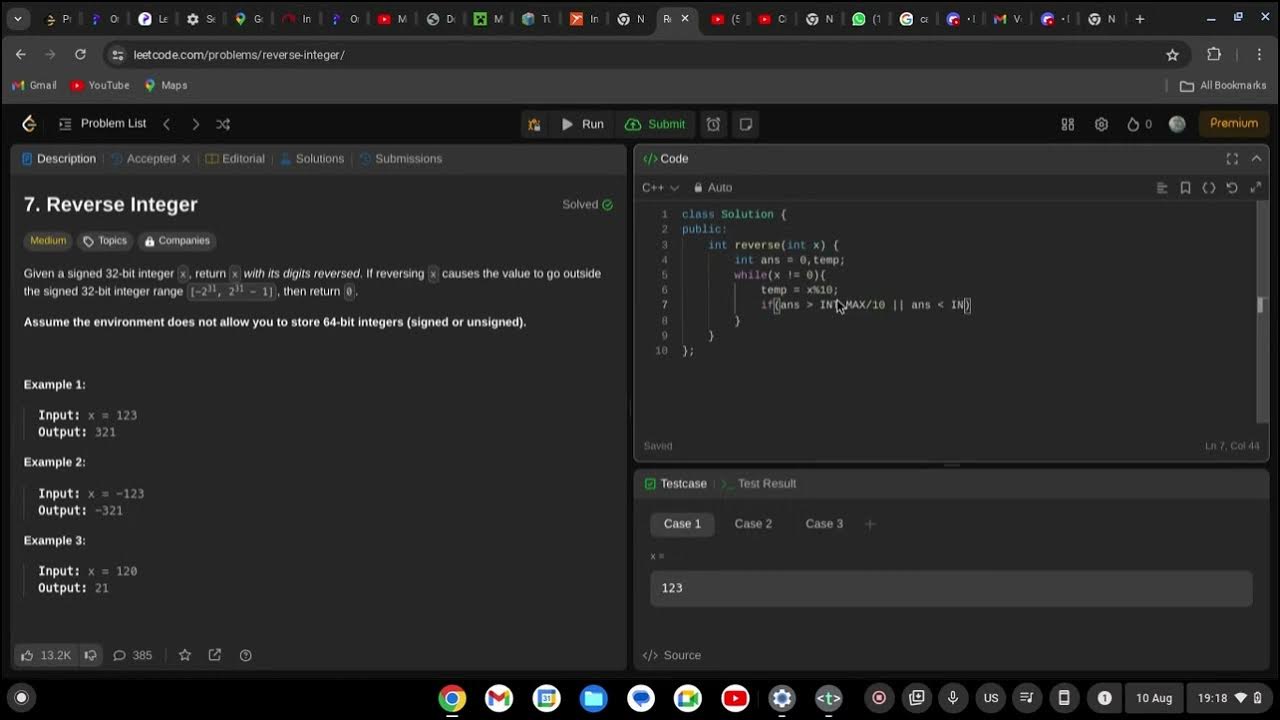 Reverse Integer Leetcode Qus 7 Youtube