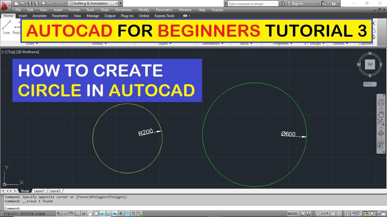 AutoCAD For Beginners Tutorial 3 How To Create Circle In AutoCAD AutoCAD For Beginners Tutorial 3 How To Create Circle In AutoCAD