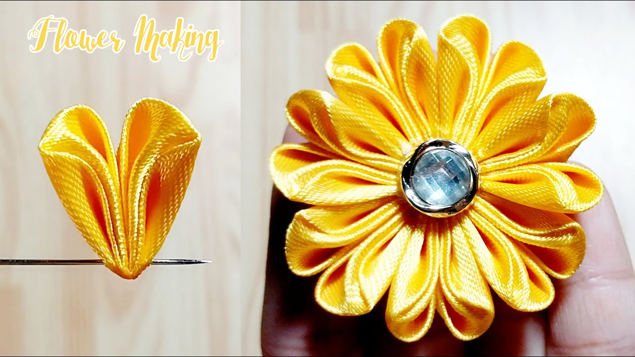 How to make an adorable ribbon flower/new ribbon flower making/diy ...