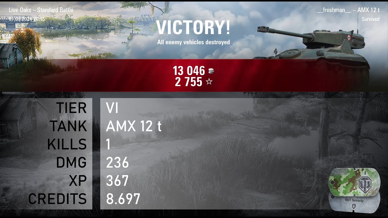 [1360] AMX 12 t / 1 kill / 236 dmg / 367 xp / 8.697 credits || World of ...