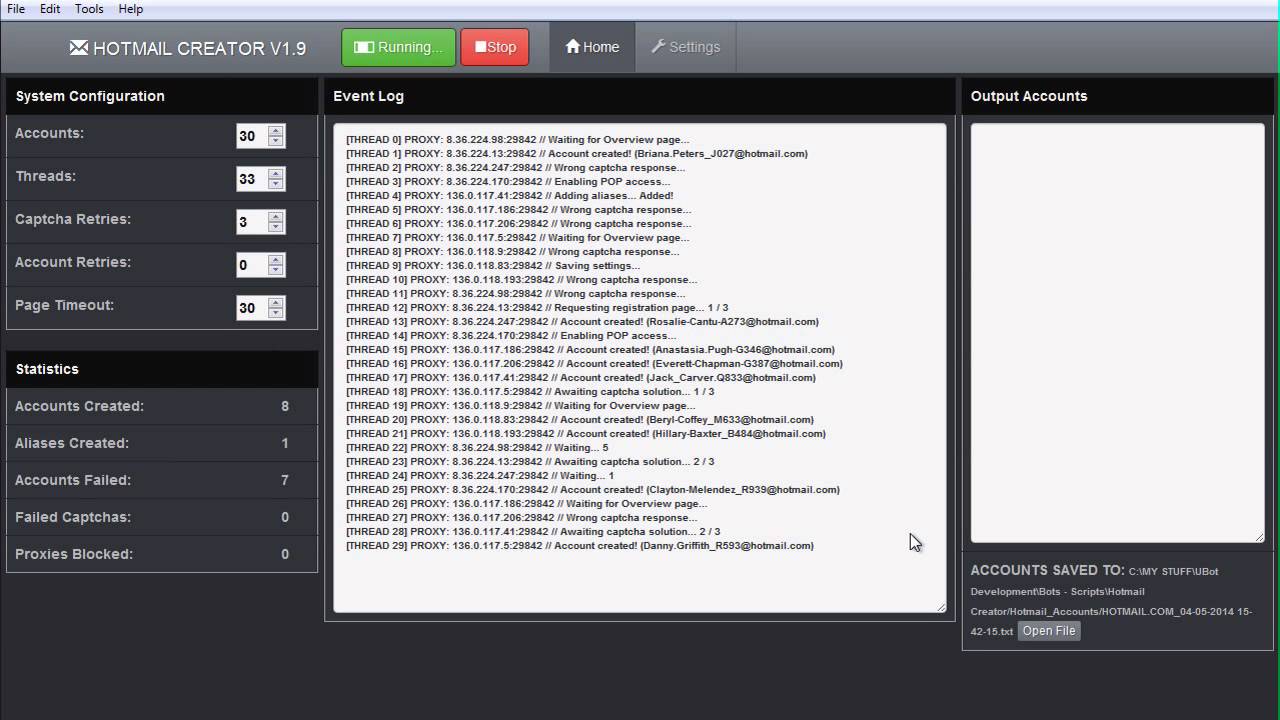 Hotmail Account Creator V1.9 in Action! - YouTube