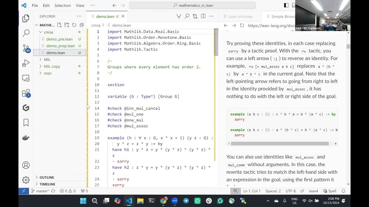 Math and Machine Learning Program 10/15/24 | Tutorial on the Lean ...