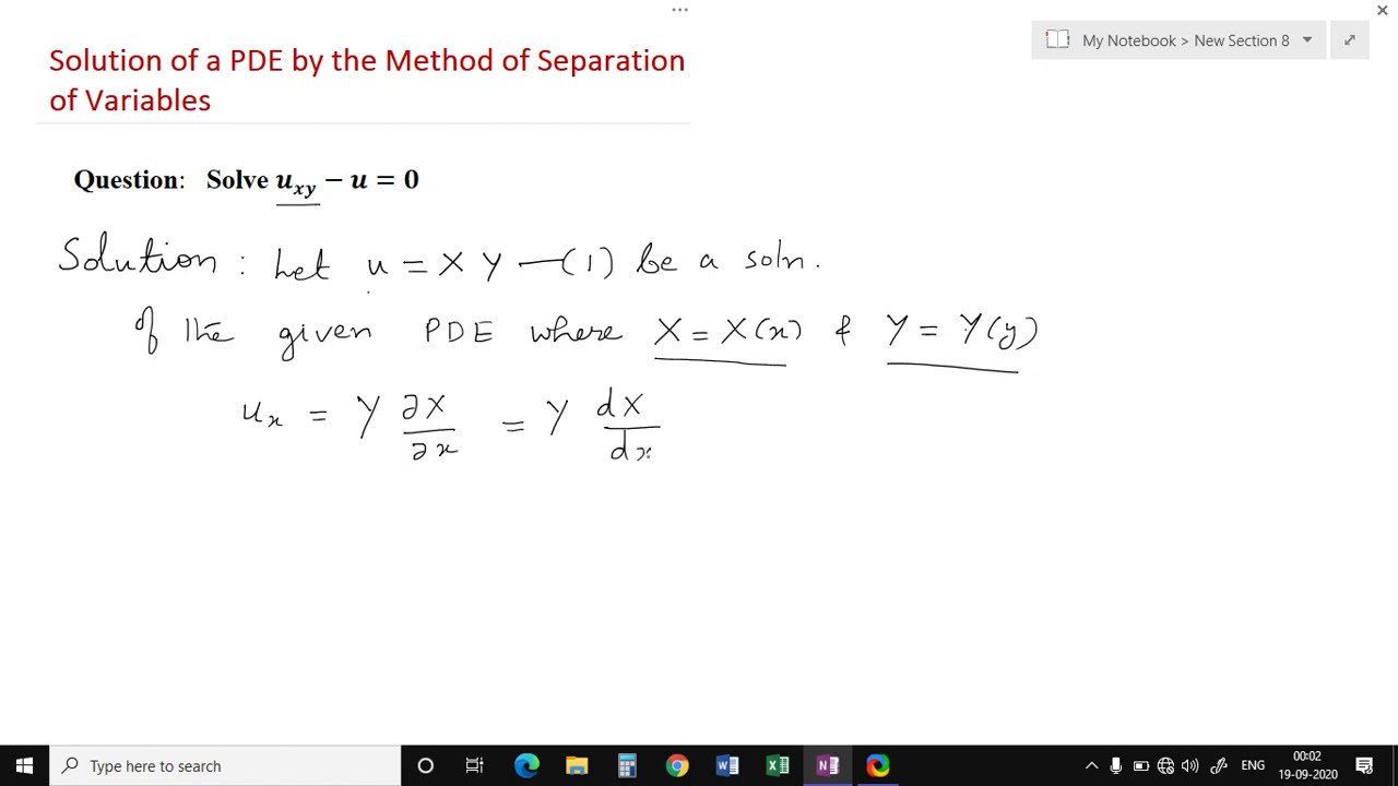 Method Of Separation Of Variables Solution Of Partial Differential Equations Youtube