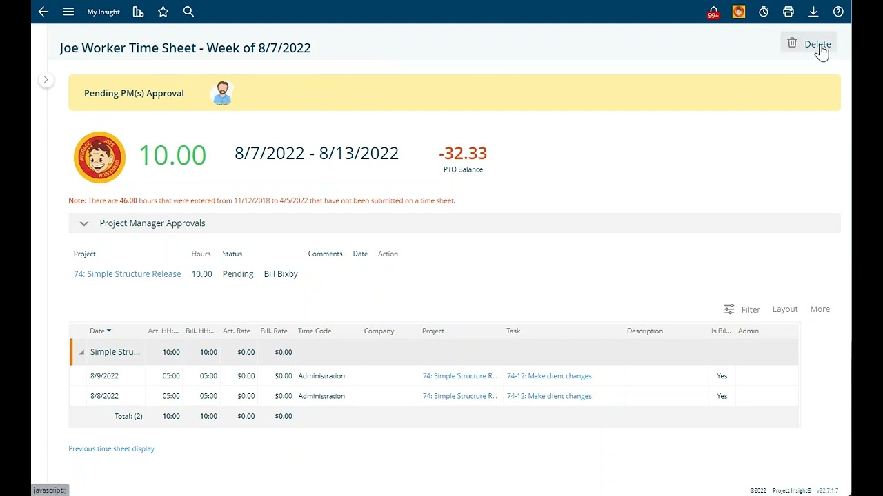 How to Recall a Time Sheet as a Submitter - YouTube