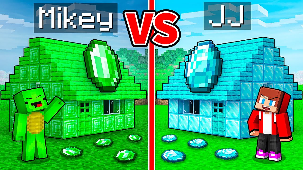 JJ and Mikey: DIAMOND vs EMERALD Village Base Battle in Minecraft ...
