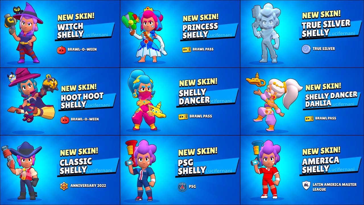 SHELLY All New Skins | Winning and Losing Animations | Brawl Stars ...