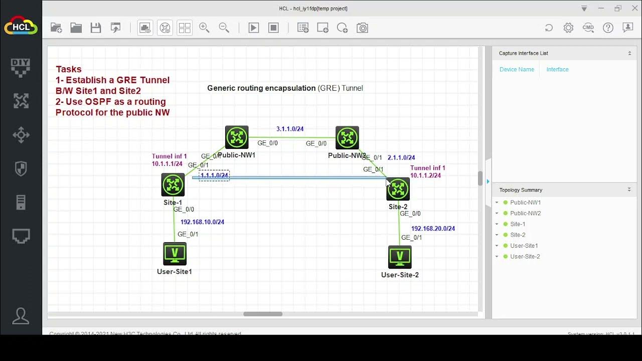 How to configure GRE Tunnel on "H3C/HPE" routers by using HCL Cloud Lab - YouTube