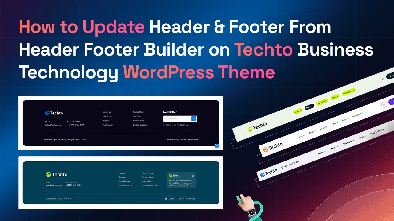 How to update Header & Footer from Header Footer Builder on Techto ...