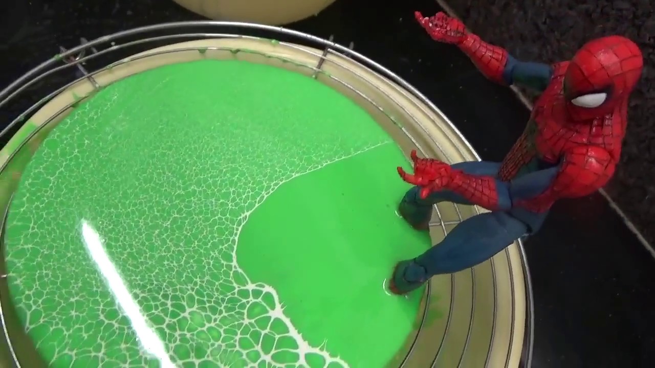 Green Spider Man Mirror Glaze Cake with Recipe part 5/11 - YouTube