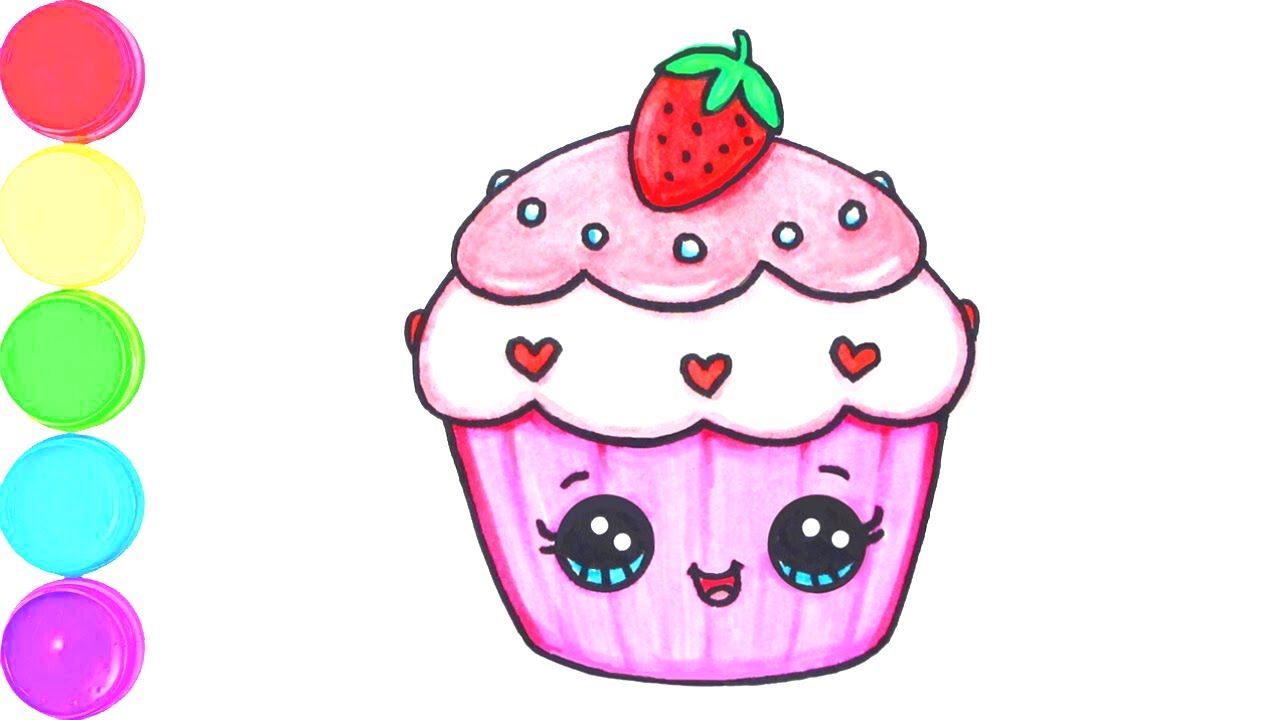 How to Draw Color a Cupcake Easy Valentine's Sweet - YouTube