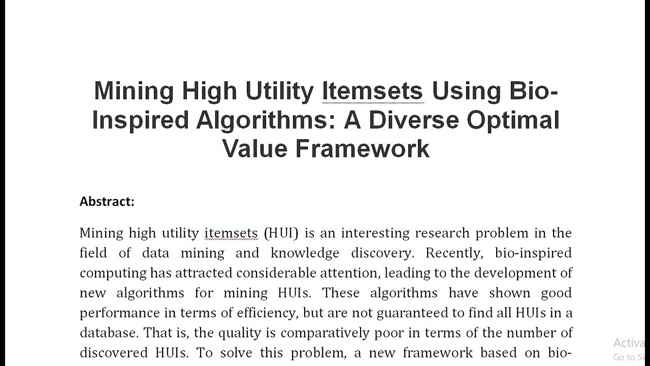 Mining High Utility Itemsets Using Bio Inspired Algorithms A Diverse Optimal Value Framework ...