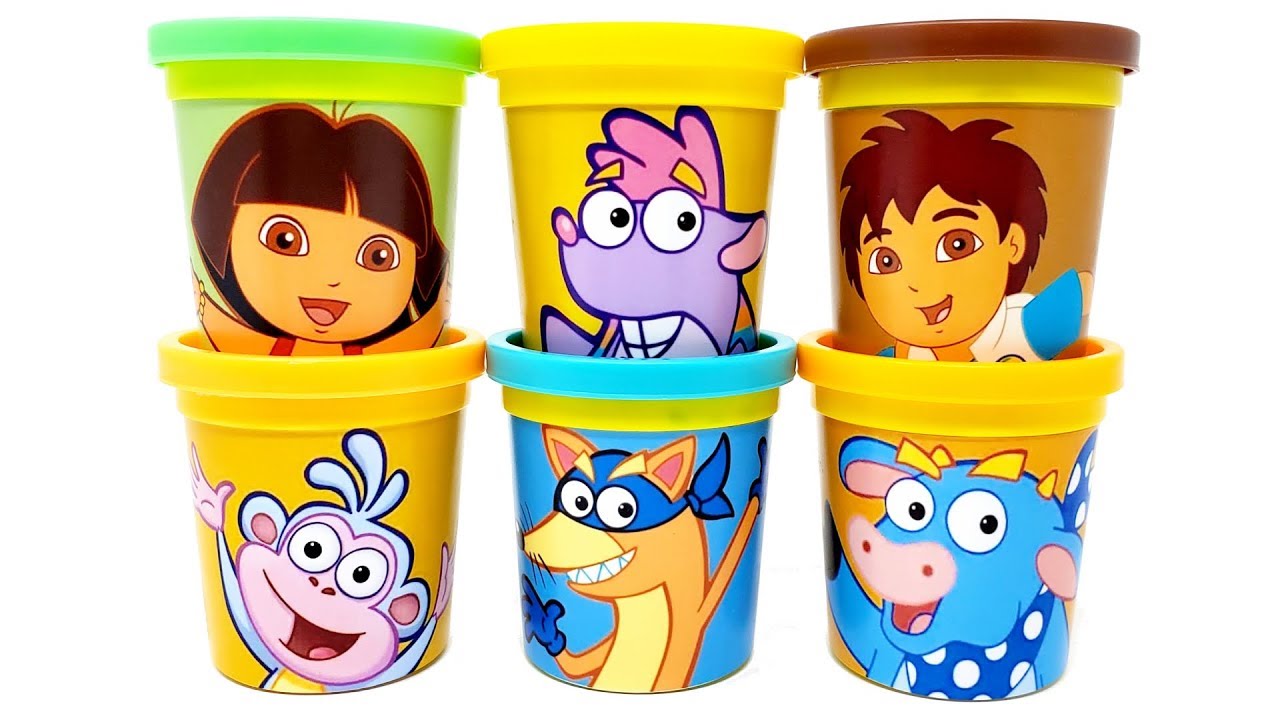Dora the Explorer Play-Doh Can Heads & Surprise Toys (Set of 6) - YouTube