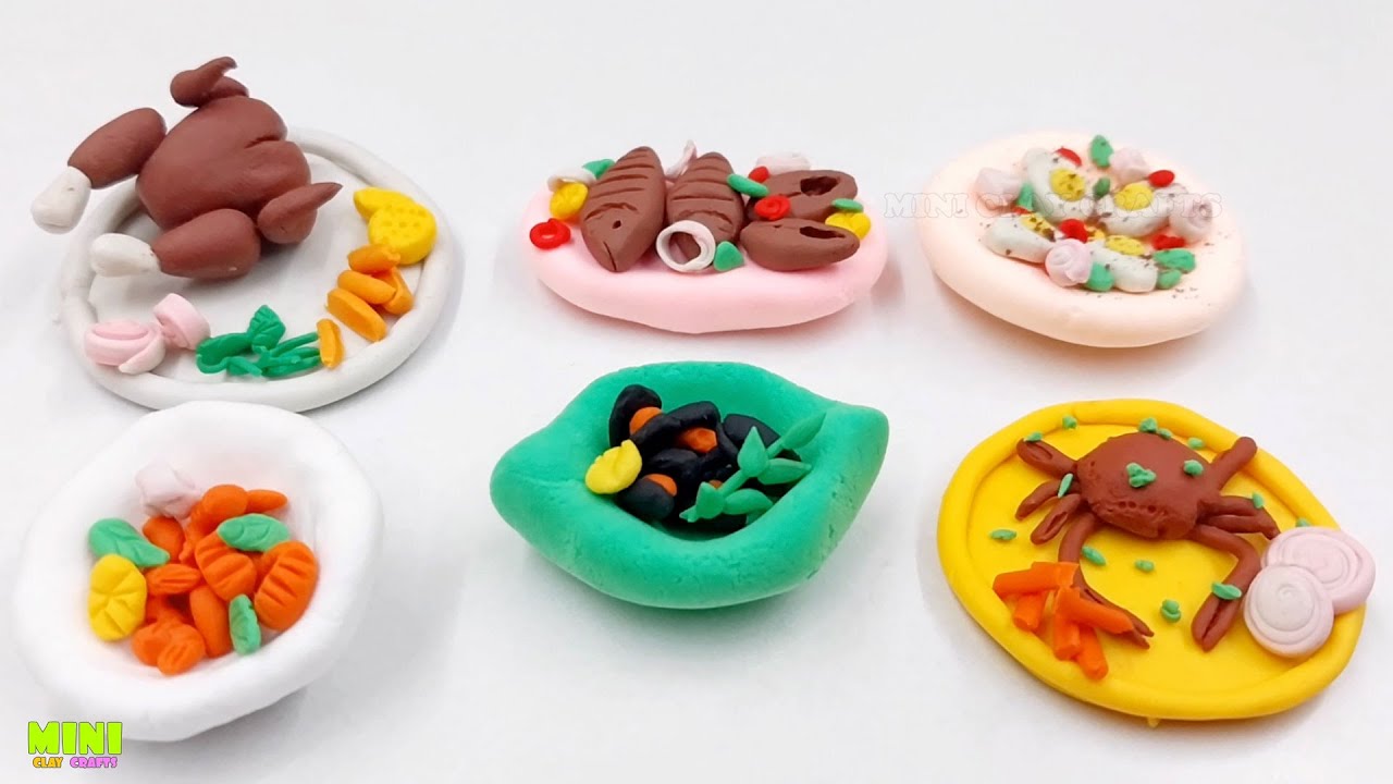 Non Veg Food Items DIY Clay Miniature || Chicken, Fish, Egg, Prawns ...