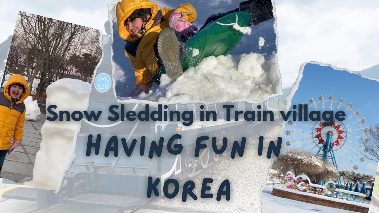 Train village snow sledding|sunny day sledding|family fun - YouTube