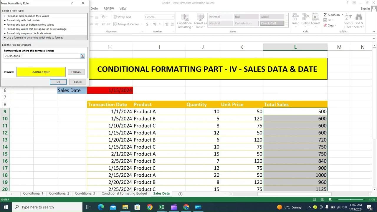 CONDITIONAL FORMATTING IN EXCEL | SALES DATE HIGHLIGH THROUGH CONDITIONAL FORMATTING | # ...