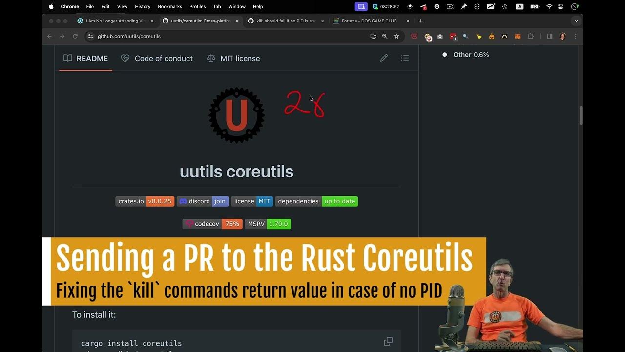 Sending a PR for Rust Coreutils; fixing a bug related to "no pid" when killing a process - YouTube