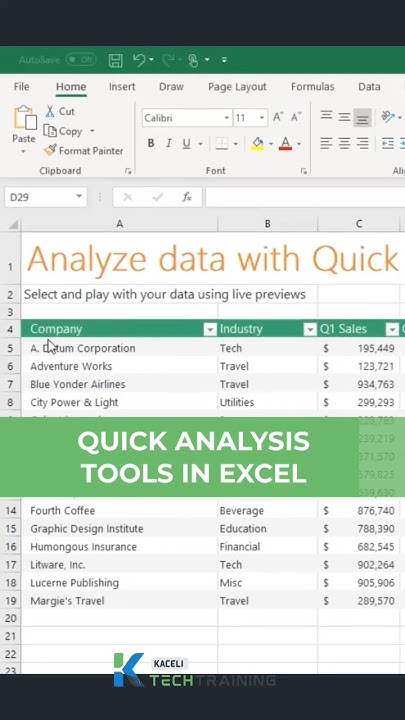 Quick Analysis Tools in Excel #exceltips #kacelitutorials - YouTube