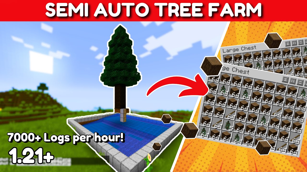 How to Build a Super Easy Wood Farm (7000+ Logs/Hour) Minecraft 1.21 ...