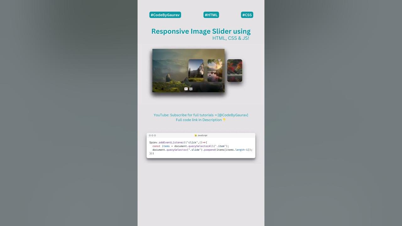 🔥Responsive Image Slider using HTML, CSS & JS! 💡#webdevelopment #slider #imageslider #shorts ...