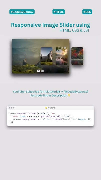 🔥Responsive Image Slider using HTML, CSS & JS! 💡#webdevelopment #slider #imageslider #shorts ...