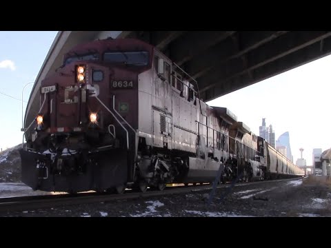 CSX 96 YN2!!! CP 8634 Leads CP 603 (Potash Loads) West at Sunalta, Calgary AB. CP Laggan Sub ...