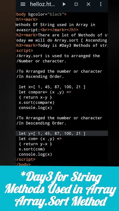 Arraysort Array Method In Javascript Sort Array Javascripttutorial Youtube