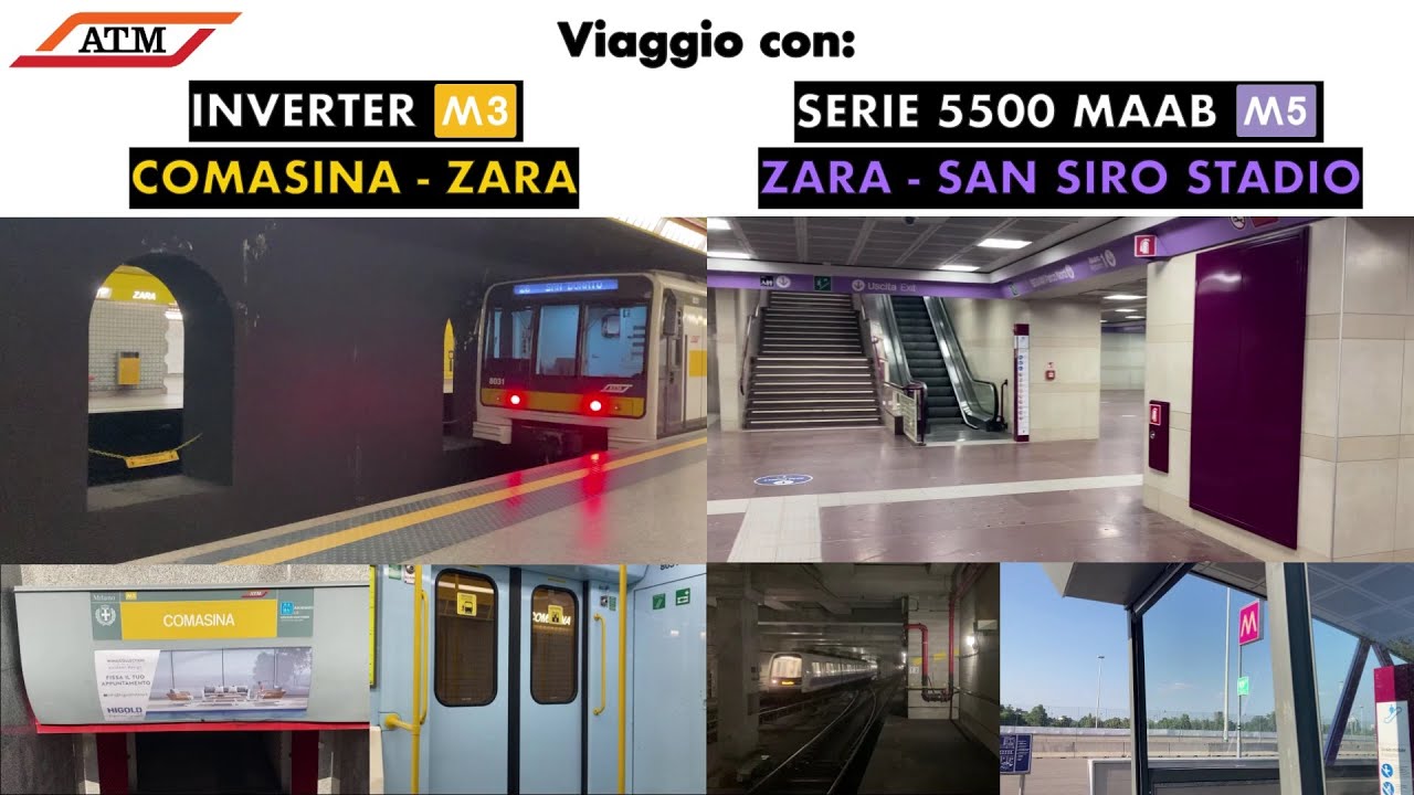 Viaggio sulla M3 di Milano da COMASINA a ZARA e sulla M5 di Milano da ...