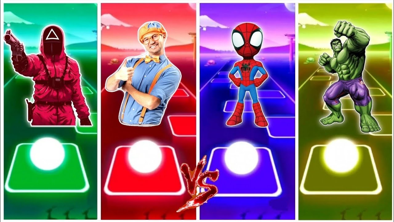 Squid Game 2🆚Blippi🆚Spiderman🆚Hulk Tiles Hop EDM Rush🎶Who Is Best🎯 ...