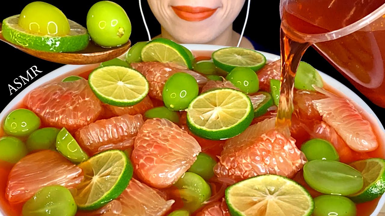 ASMR Pickled Red Grapefruit, Green Grape & Lemon | Eating Sounds. - YouTube