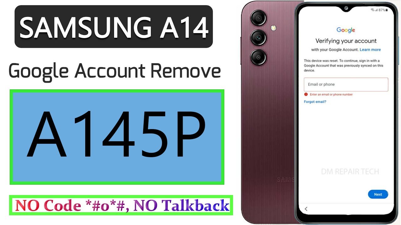 تخطي حساب غوغل A14 بخطوات سهلة / Reset Frp Samsung A145P A14 - YouTube