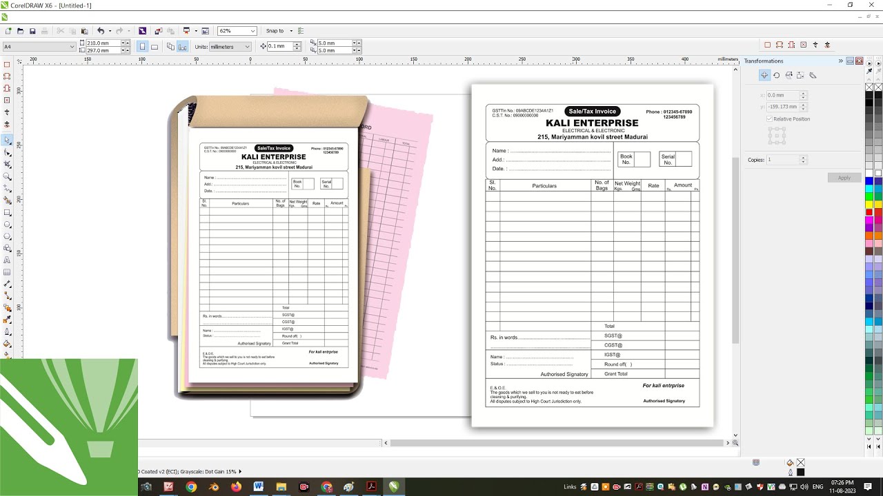 HOW TO INDIAN TAX INVOICE FORMAT IN SINGLE COLOR IN CORAL DRAW DESIGN ...