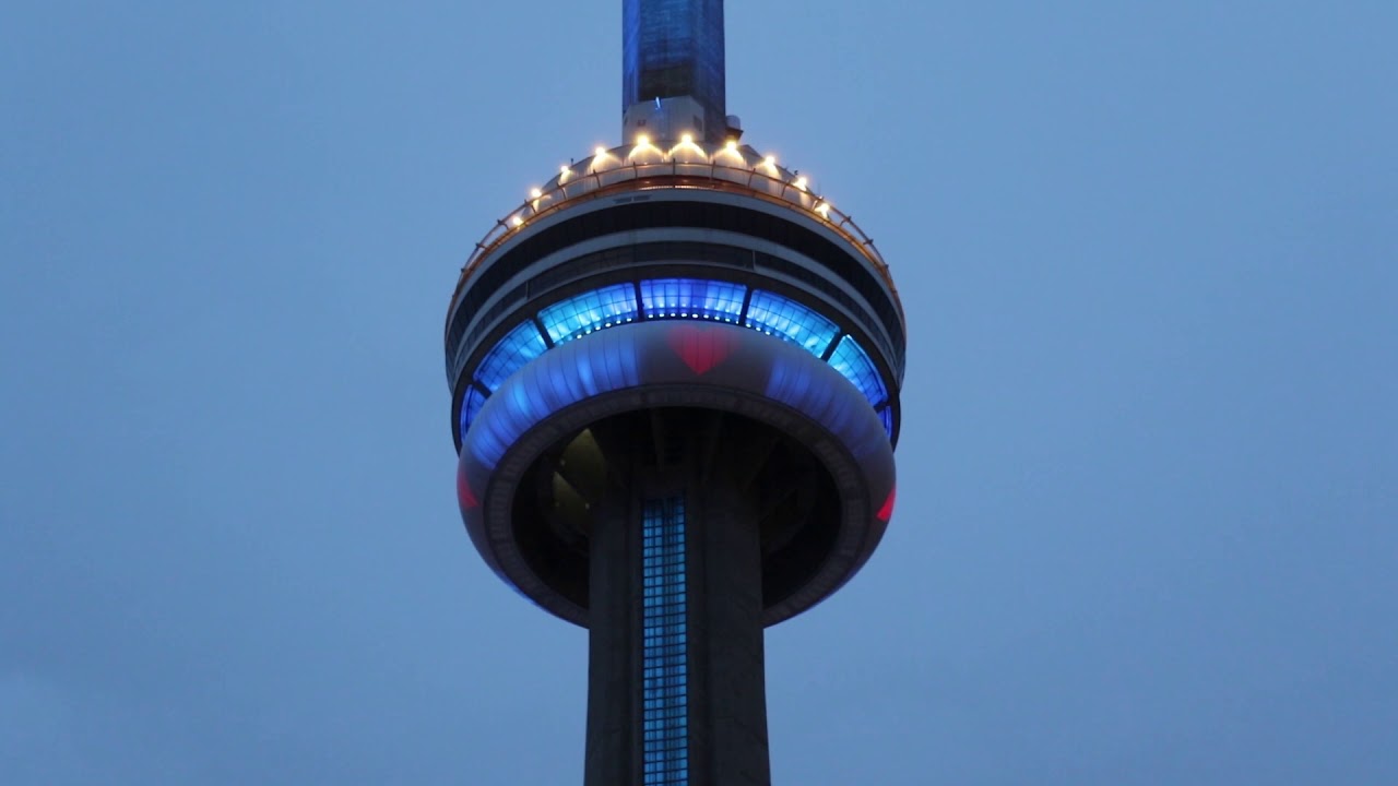 CN Tower - Blue light show for support - YouTube