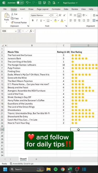 How To Learn Excel l Advance Excel ll Put Feedback Star In Excel #excel #spreadsheets # ...