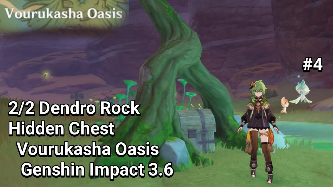2/2 Dendro Rock Hidden Chest Vourukasha Oasis #4 | Genshin Impact 3.6 ...