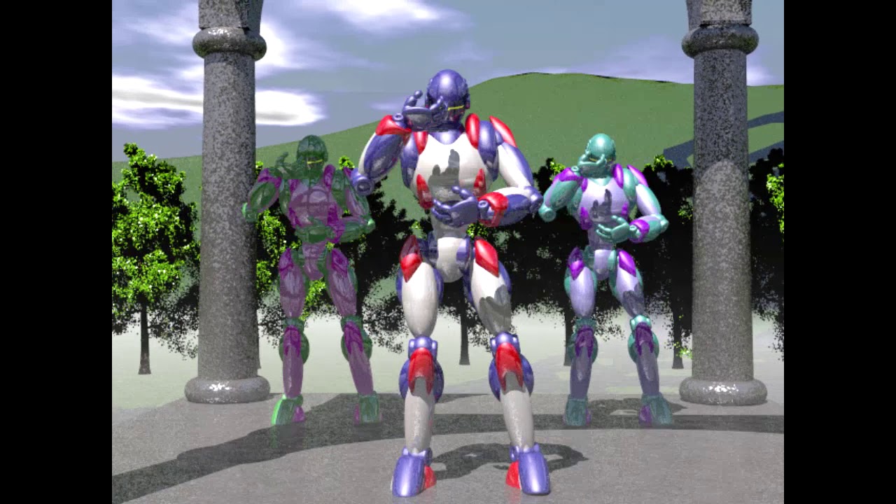 POV-Ray CSG robot Dance2 - YouTube