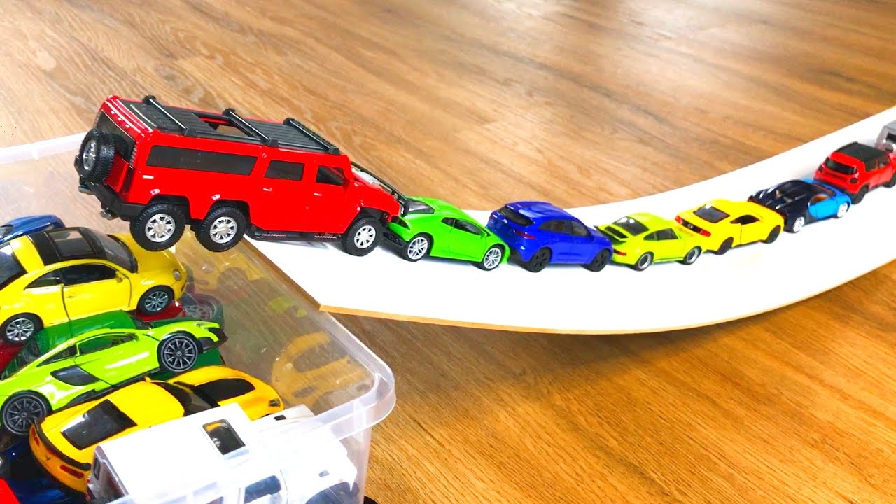 Various Diecast Model Cars Moving Down On Slider - 4K Video - YouTube