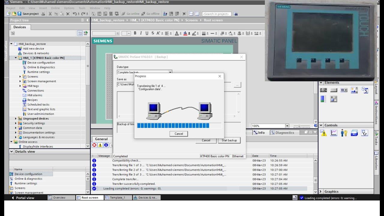TIA Portal HMI backup and restore KTP400 - YouTube