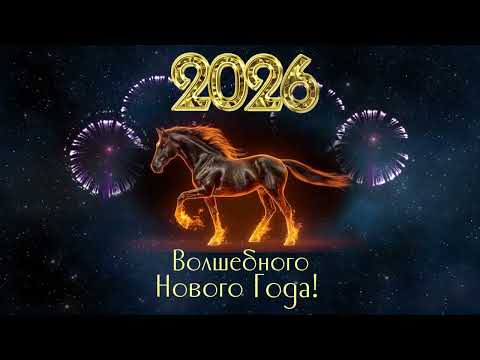 С Новым 2026 Годом! Поздравление - Новогодняя заставка - Огненная лошадь - 4К
