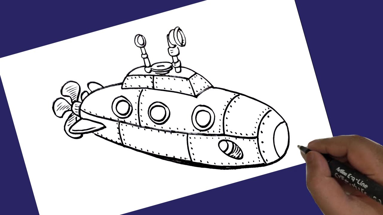 How to draw Submarine easy.| Submarine line drawing.| Submarine drawing ...