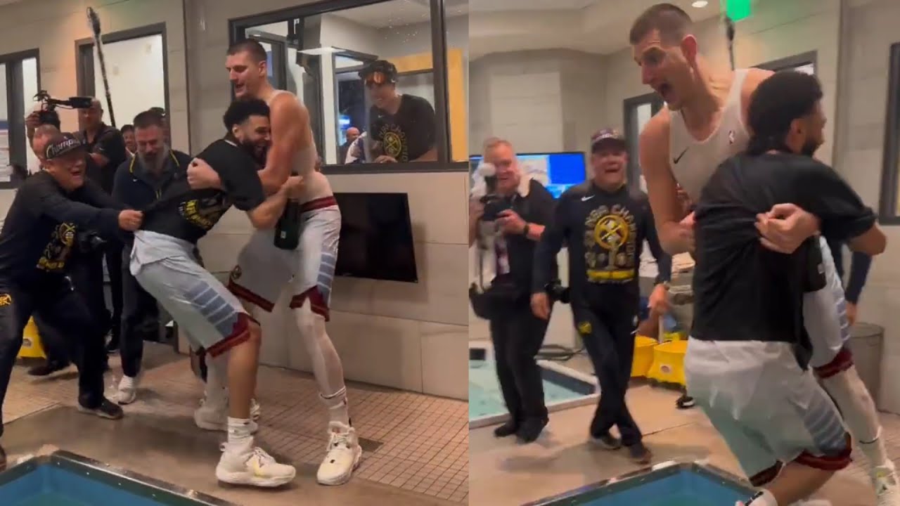 Nikola Jokic throws Jamal Murray in the pool after winning NBA Title 😂 ...
