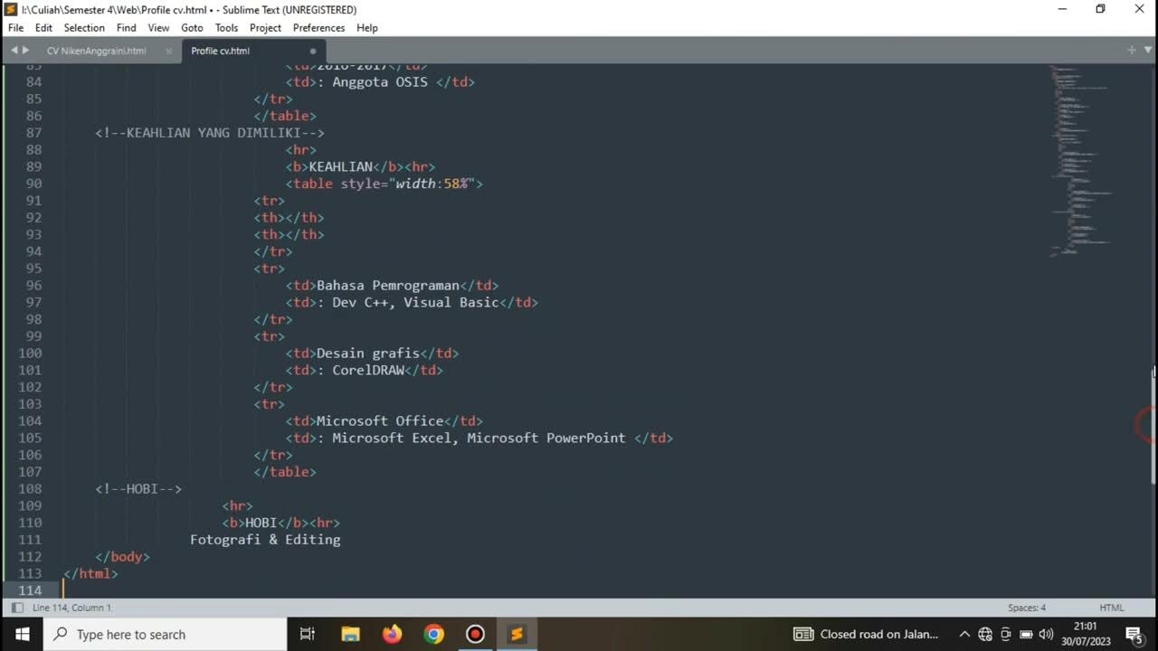 Membuat cv sederhana menggunakan Sublime Text (Tugas mata kuliah multimedia) - YouTube