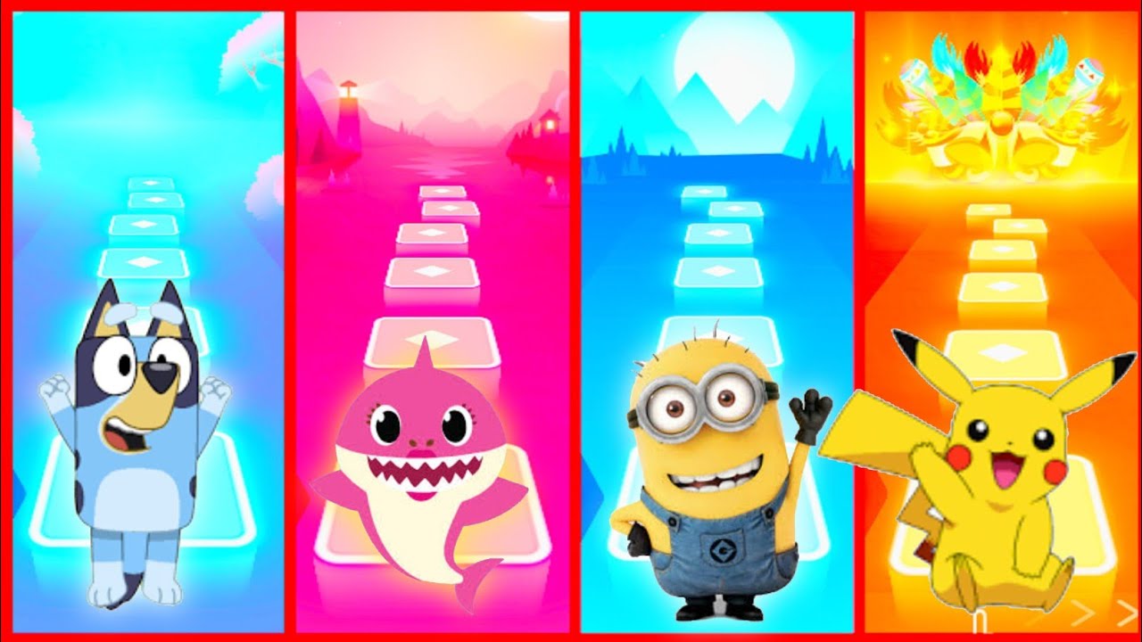 Bluey x Baby Shark x Minions x Pikachu x Tiles Hop EDM Rush x Music ...