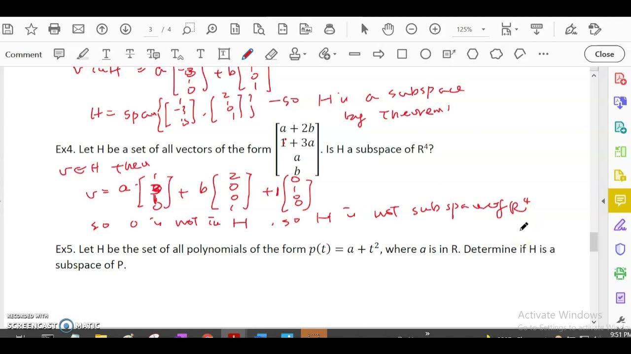 Linear Algebra Ch 4.1 Vector spaces and Subspaces # 3 - YouTube